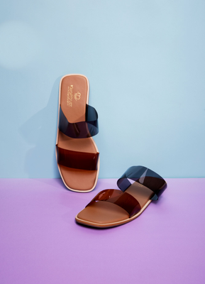 Brown & Black handcrafted transparent Flats for women