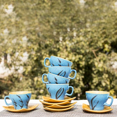 Shilpkara 'Leaf Sips' Studio Pottery Coffee Mugs Chai Sets Ceramic Tea ...
