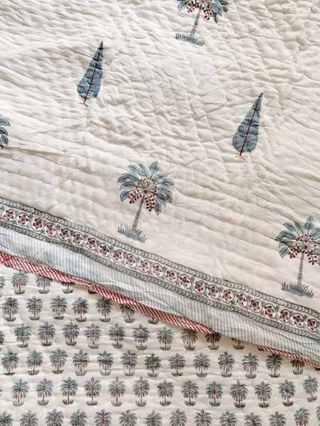 Handmade Floral Quilt Reversible Razai Indian Jaipuri Block Print Quilt ...