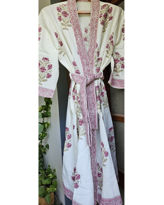 Handblock Print Bathrobe - Rose