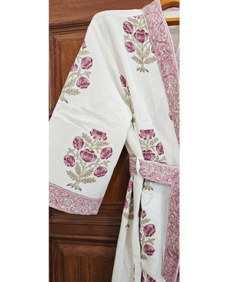 Handblock Print Bathrobe - Rose