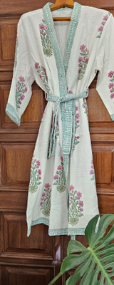 Handblock Print Bathrobes - peonies