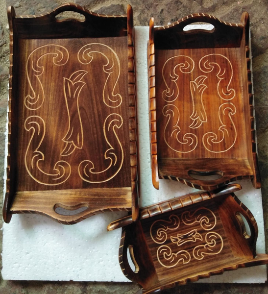 Wooden Handicraft 3pcs Serving Tray Set With Pure Polishing