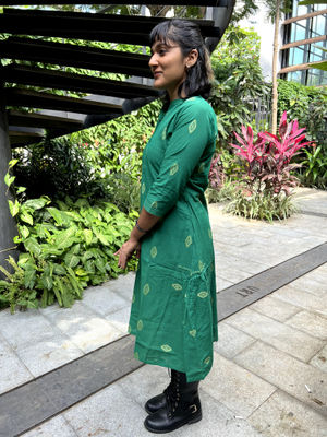 Green Handloom Dress with Linning