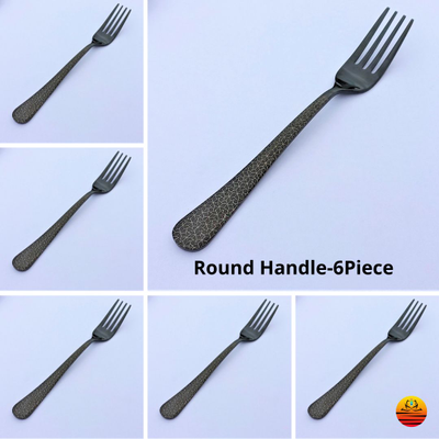 Designer Round Handle-6 Piece Fork Set-16cm & 18cm- 3mm Thick Cutlery