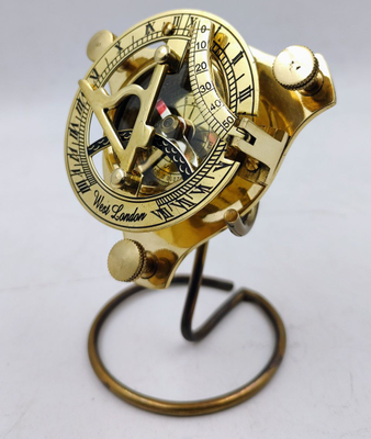 Brass Sundial Compas Nautical Gift With Display Stand Collectible