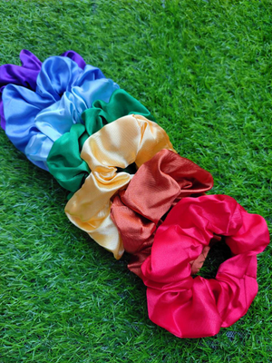 Rainbow Satin Scrunchies