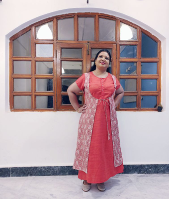 Design No- 118 Gajari Red With Long Jacket Dress