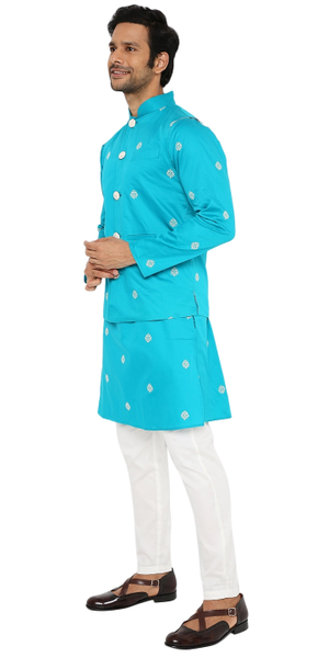 MIDNIGHT GREEN SATIN EMBRIODERED KURTA BANDI SET