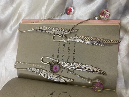 feather Bookmark with resin floral balls
