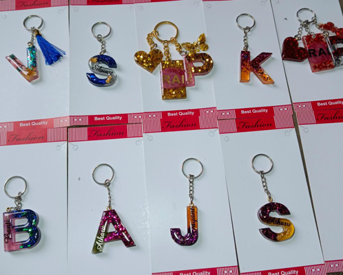 Alphabet Resin Later Keychain With Writing