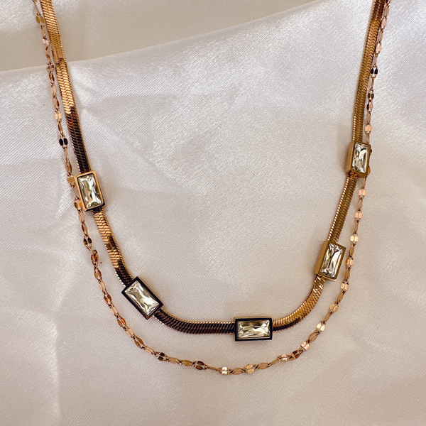 Two Strand Chain Necklace Set- white