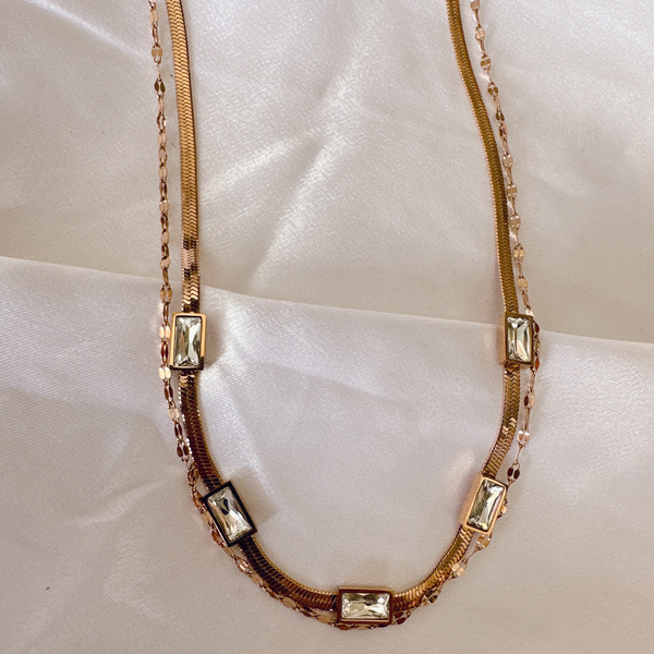 Two Strand Chain Necklace Set- white