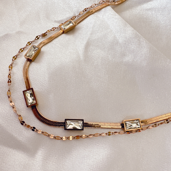 Two Strand Chain Necklace Set- white