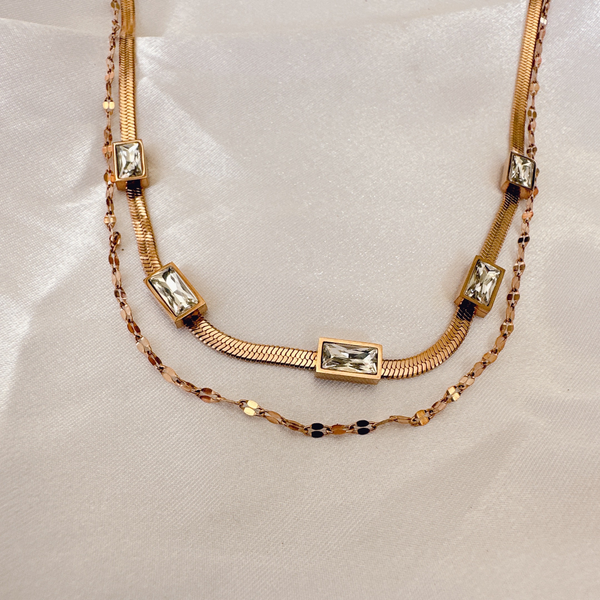 Two Strand Chain Necklace Set- white