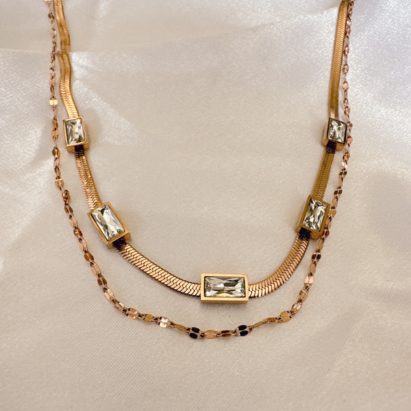 Two Strand Chain Necklace Set- white