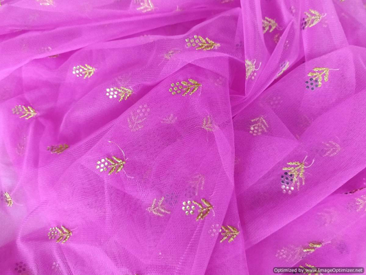 Purplish Pink Net Light Embroidered Precut 3 meter Fabric FAB146