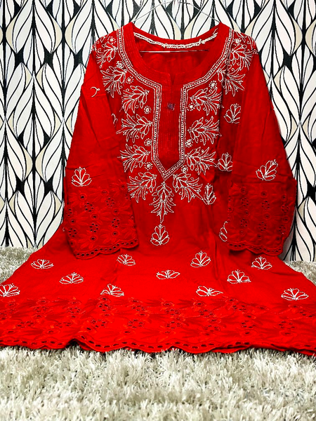 Chikankari Akova Hand Embroidered Kurti