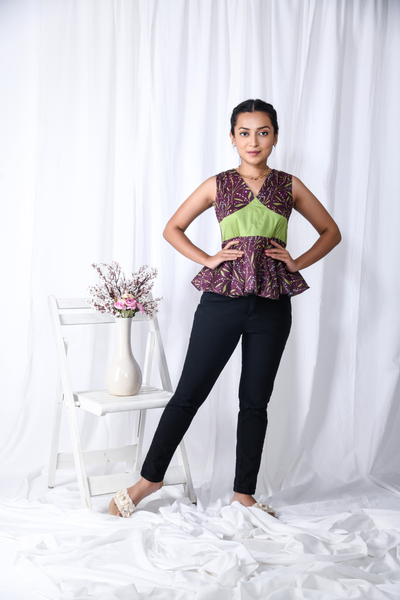 Multicolor Printed Floral Peplum Fusion Top