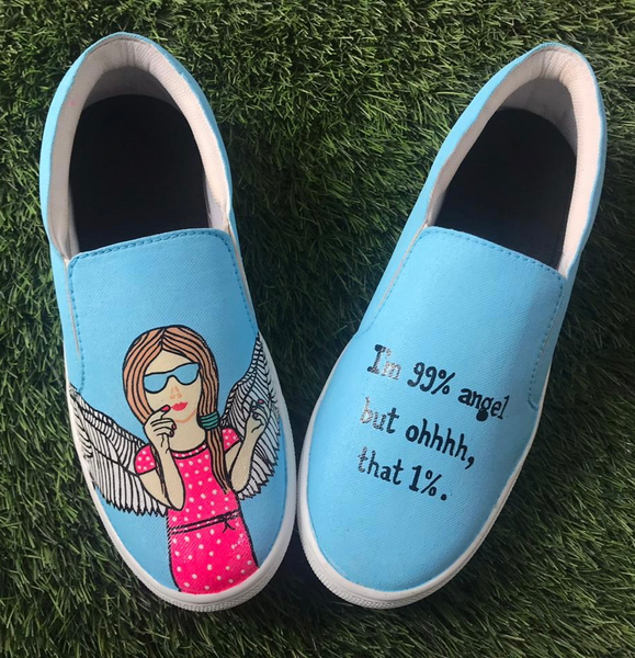 Women Blue Angel theme hand painted slip on shoes
