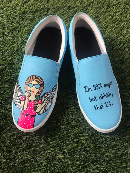 Women Blue Angel theme hand painted slip on shoes