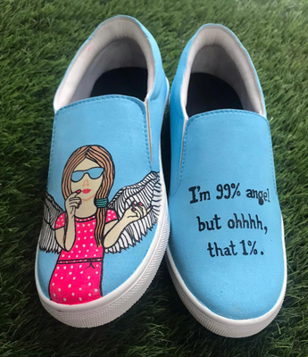 Women Blue Angel theme hand painted slip on shoes
