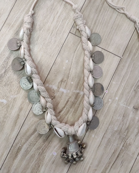 Indian Tribal Sea Shells With Indian Coins Nacklace Handmade Jewellery