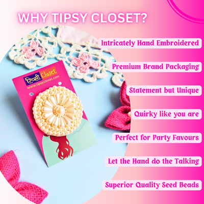 Tipsy Closet White Pearl Cocktail Ring Handmade Beads Rings