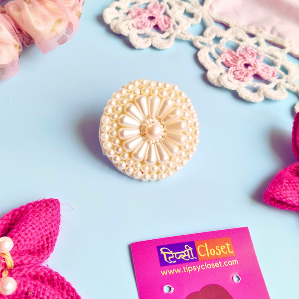 Tipsy Closet White Pearl Cocktail Ring Handmade Beads Rings