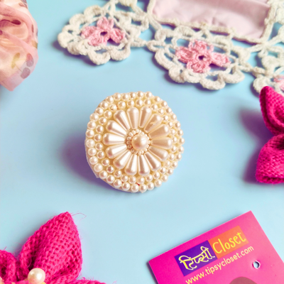 Tipsy Closet White Pearl Cocktail Ring Handmade Beads Rings