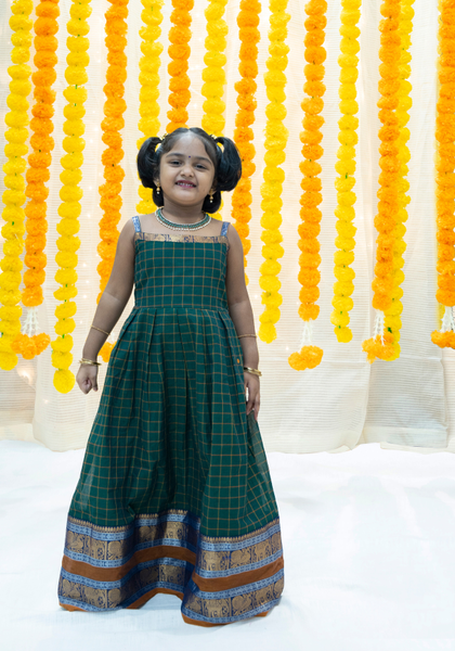 Mridula- Green checks with Mustard border - Mini