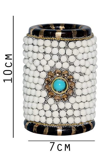 Meka Hub Decor Stone Pearl work Wooden Desk Organizer, Pen Stand/Pencil ...
