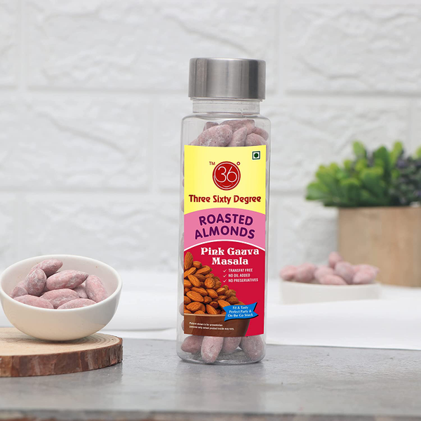 360 Degree Roasted Pink Guava Almonds Badam, 220gms (2 x 110gms each)