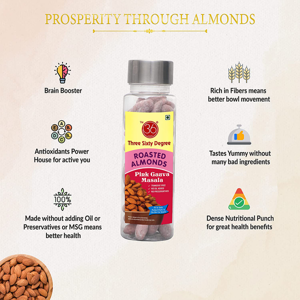 360 Degree Roasted Pink Guava Almonds Badam, 220gms (2 x 110gms each)