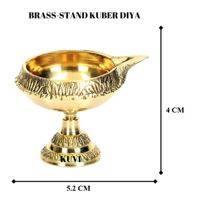 KUVI Pure Brass KUBER-DEEP Stand Diya's for Pooja Hand Engraved Diya ...