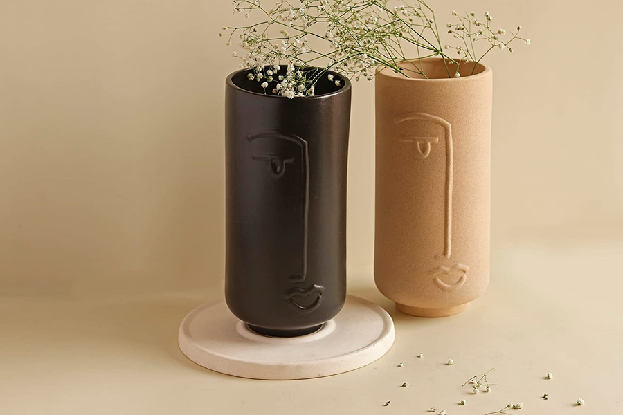 Craftribal Line Art Ceramic Face Vase | Ceramic Flower Vase | Finish ...