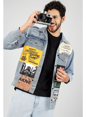 Shawberry Denim Jacket With Patchwork Unisex