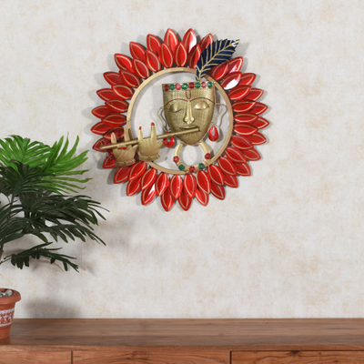 Metal Red Krishna Wall Art With Led by Craft Tree