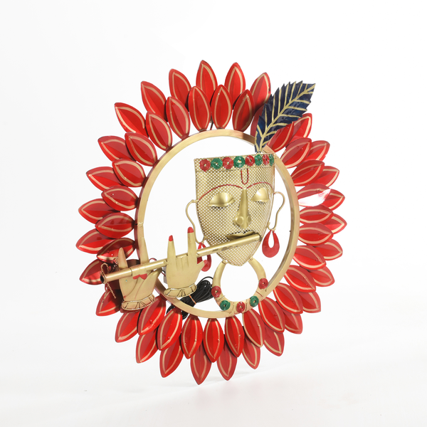 Metal Red Krishna Wall Art With Led by Craft Tree