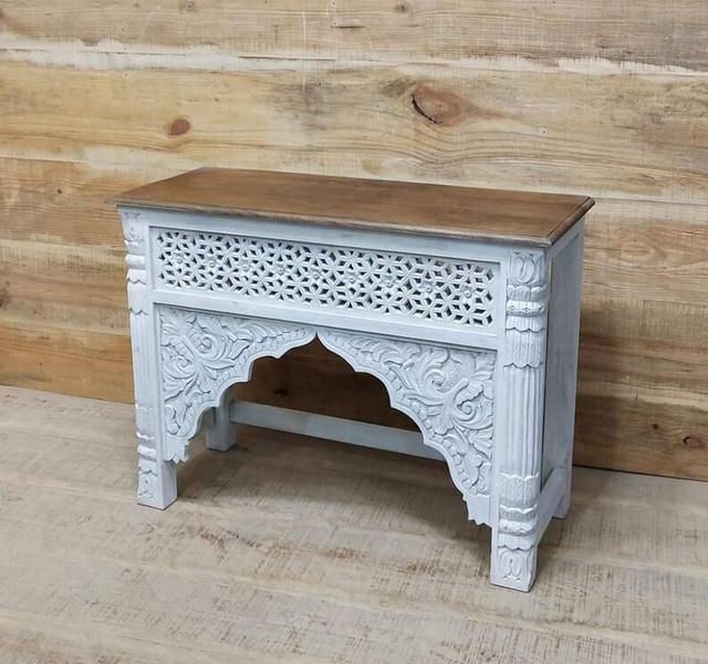 Vintage Inspired Console Table, Wooden Rustic Console, Carved Indian ...