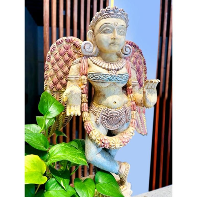 Woodcarved Gandharvas/indian Angels.tabletop.wooden Sculpture ...