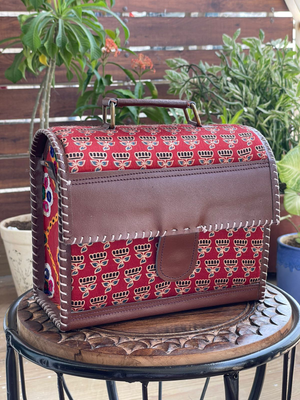 Handmade Ajrakh Maroon Star Modal Silk Box Bag