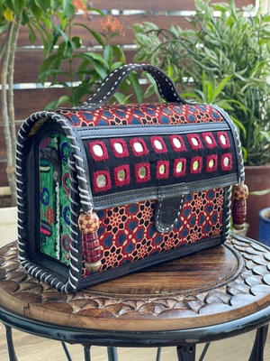 Handmade Ajrakh Mirror Modal Silk Box Bag
