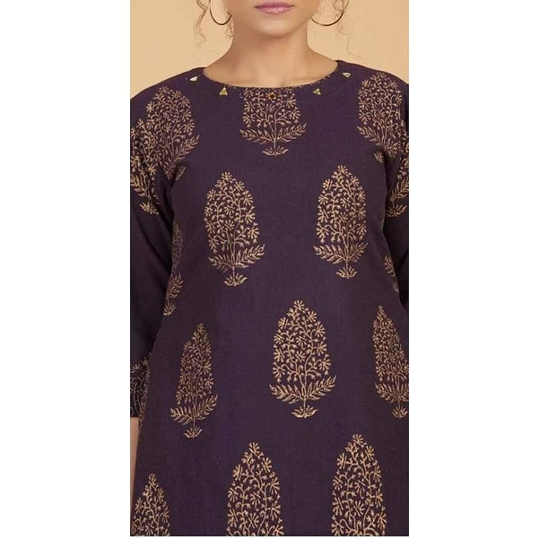 Purple Block Print Cotton Kurta Set