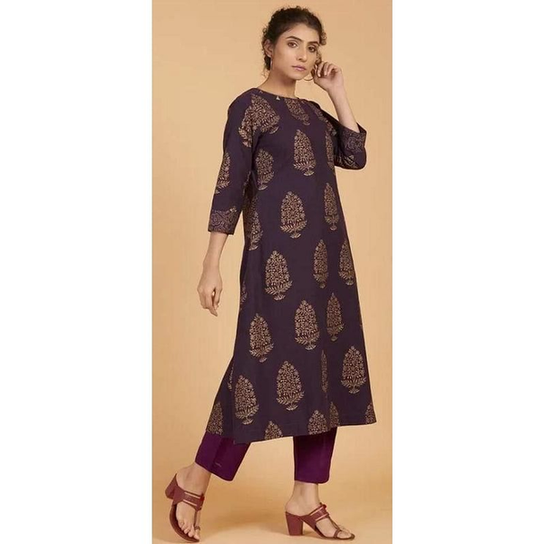 Purple Block Print Cotton Kurta Set