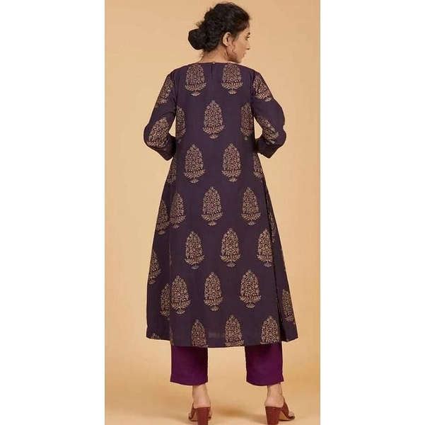 Purple Block Print Cotton Kurta Set
